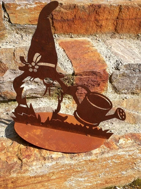 EDELROST GARTENWICHTEL TITCH mit Gießkanne Zwerg Figur Garten Rostdeko ...