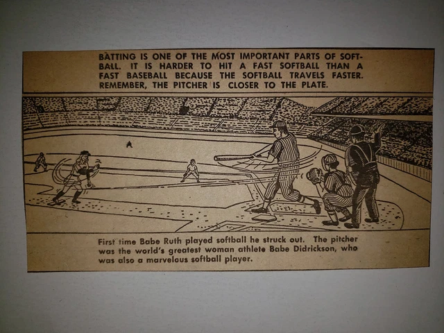 BABE RUTH SOFTBALL Versus Babe Didrickson 1948 Cartoon Sketch $16.00 ...