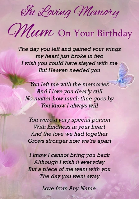 PERSONALISED MUM LOVING Memory Birthday Graveside Memorial Card & Stake ...