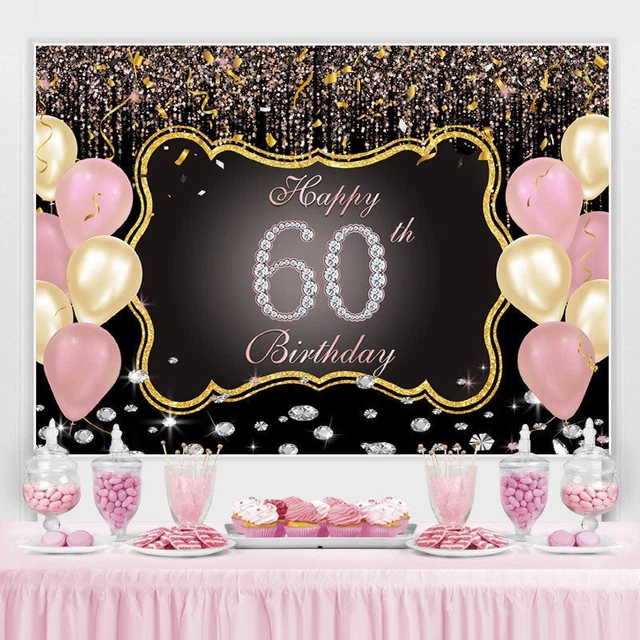 GOLD AND PINK Balloons 60th Happy Birthday Backdrop $37.90 - PicClick AU