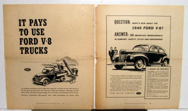 1940 FORD V8 Trucks It Pays To Use Ford Ad Proofs Original $17.34 ...