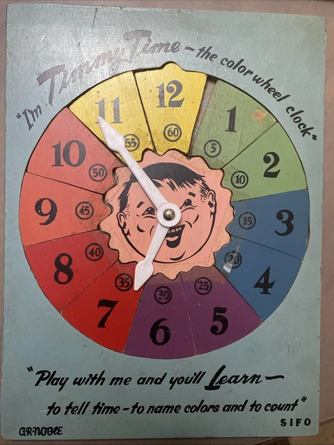VINTAGE SIFO WOODEN Puzzle Timmy Time Color Wheel Clock Wood 1950's £19 ...