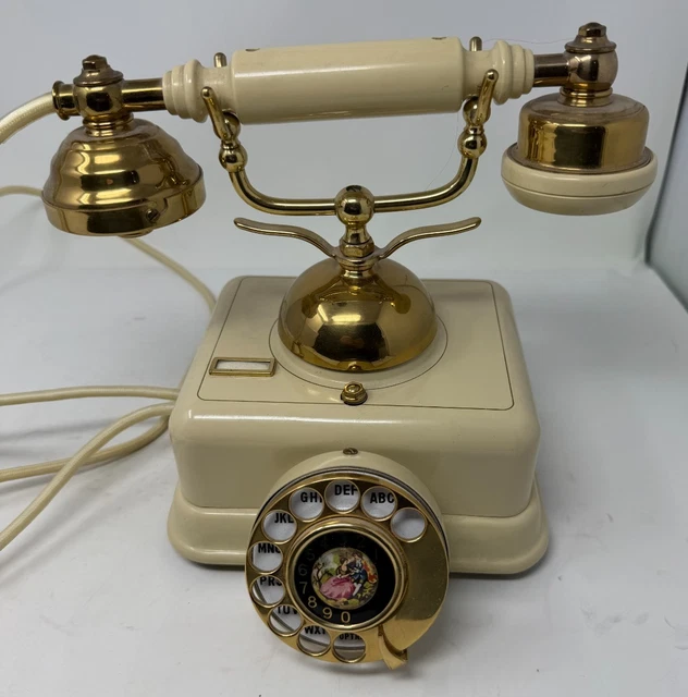VTG ROTARY DIAL Telephone Japan Cream Gold Brass Louis XV Style Works ...