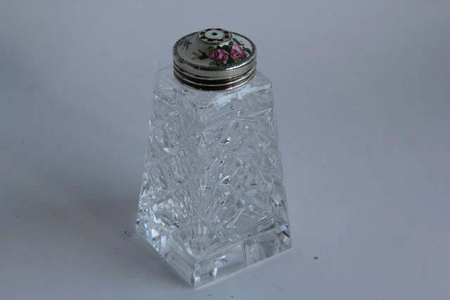 SAUPOUDREUSE CRISTAL TAILLÉ argent guilloché émaillé Hroar Prydz ...
