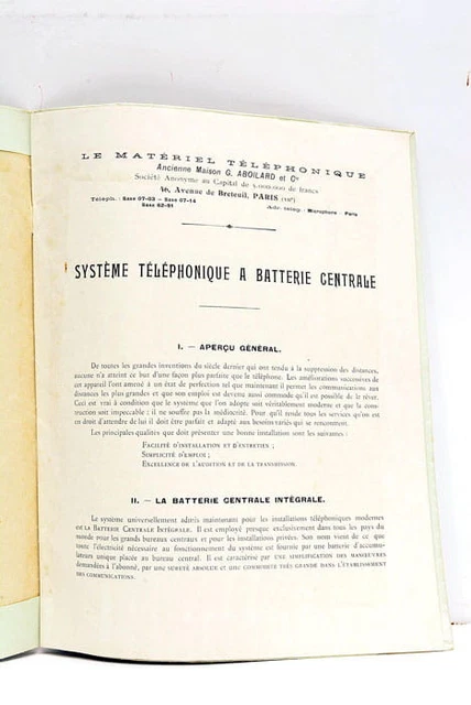 BROCHURE SYSTÈME TÉLÉPHONIQUE batterie centrale intégrale Niort 1900 EUR 55,00 - PicClick FR