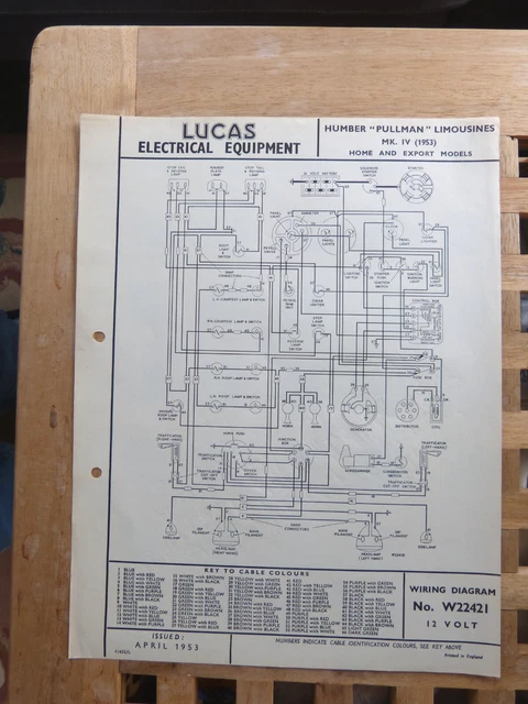 ORIGINAL LUCAS HUMBER Pullman Cars Wiring Diagram 1936 & some 1937 £5. ...