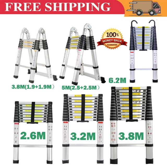 FOLDING LADDER 3.2M-6M Aluminum Telescoping Collapsible Roof Climb ...