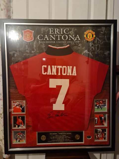 MANCHESTER UTD MEMORABILIA. Eric Cantona shirt in fantastic display ...