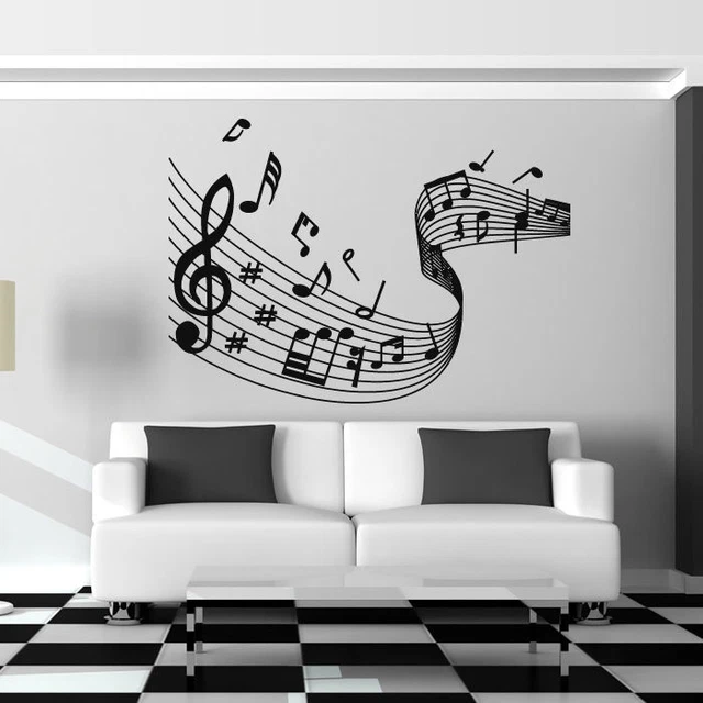 MUSICAL NOTES WAVE Sheet Music Wall Sticker Vinyl Decal Large Black ...