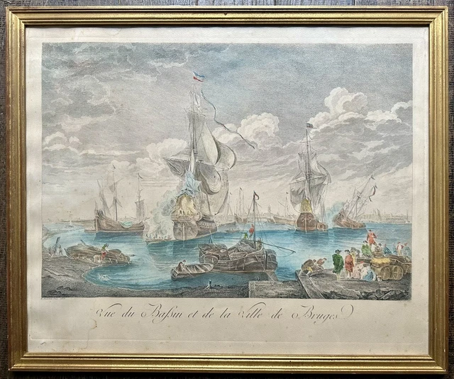 LE MIRE NOËL Gravure Ancienne 18ème Vue du Bassin et la Ville de Bruges Belgique EUR 69,00 ...