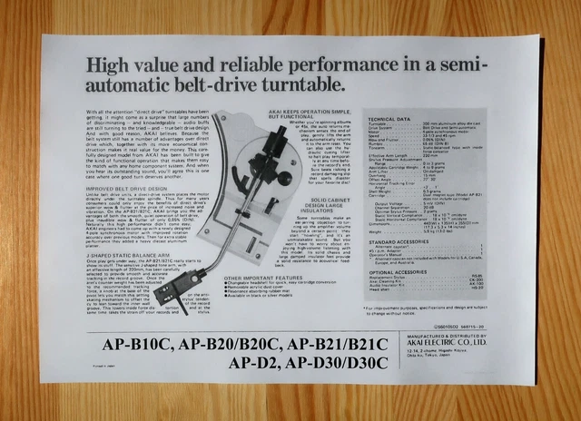 CARTRIDGE PROTRACTOR FOR Akai AP-B10C/B20/B21C & Akai AP-D2/D30 ...