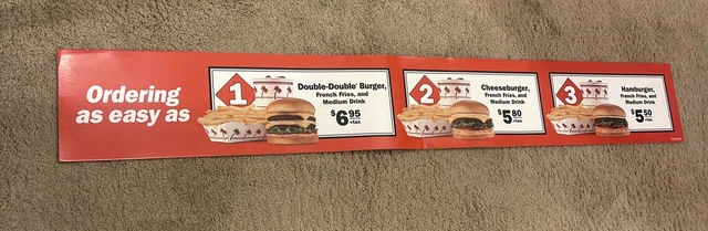 IN N OUT Burger Hamburger 58” X 8” Banner 2015 Sign Old Prices Pre ...