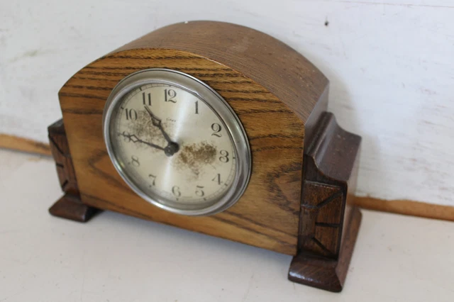 VINTAGE SMITHS ENFIELD Small Wooden Mantle Clock Spare or Repair 8.5 x ...