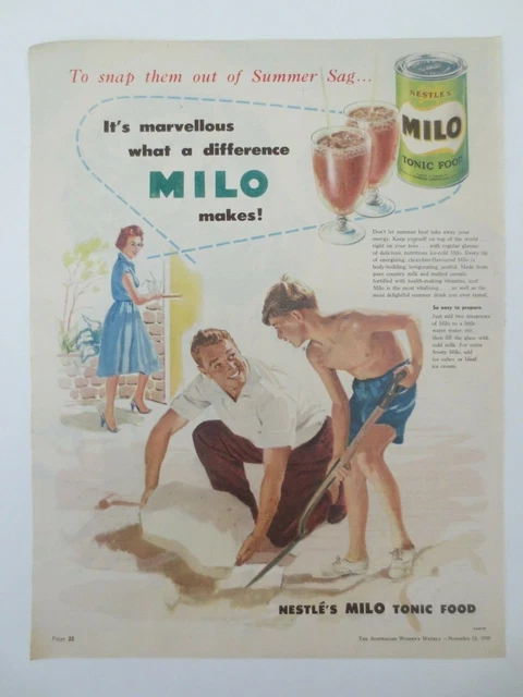 VINTAGE AUSTRALIAN ADVERTISING 1959 ad NESTLE'S MILO TONIC FOOD family ...