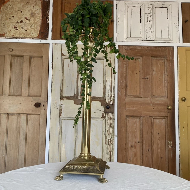 VINTAGE ORNATE SOLID Brass Pedestal Stand Planter Jardiniere Claw Feet ...