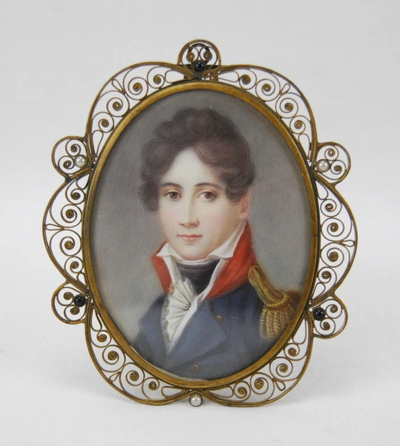 ANTIQUE FRENCH MINIATURE Portrait Painting of Royal Man - Signed Resch ...