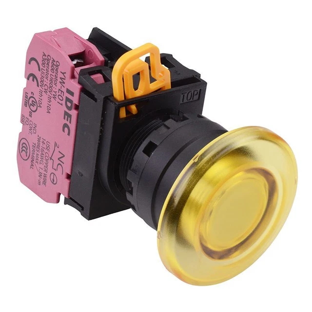 IDEC YELLOW 12V illuminated 22mm Mushroom Momentary Push Button Switch ...