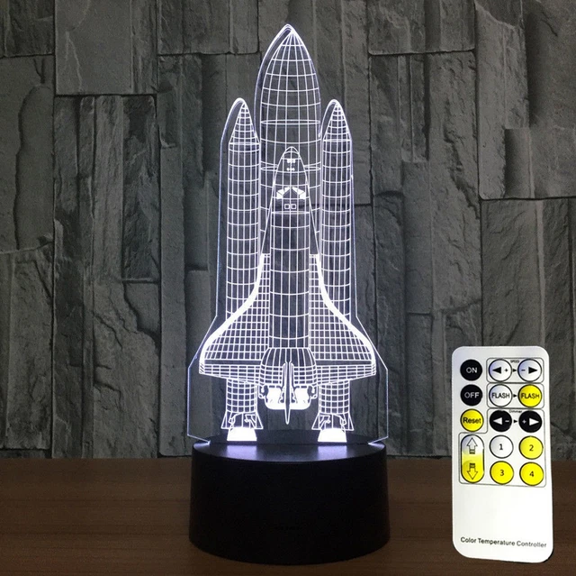 3D SPACE ROCKET Night Light 7-Color Changing LED Table Lamp W/ Remote ...
