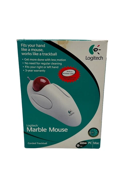 LOGITECH MARBLE MOUSE Corded Trackball PS2 Port Connector White with ...