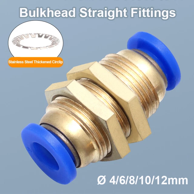 PNEUMATIC PUSH IN Fit Connectors Air Water Hose Bulkhead Quick Release ...