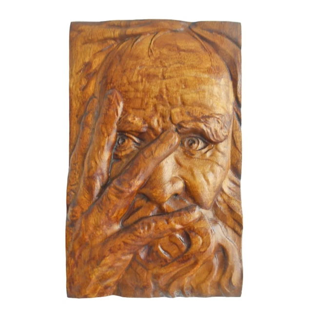 OLD MAN SPIRIT face wood carved sculpture figurine wall decor hanging ...