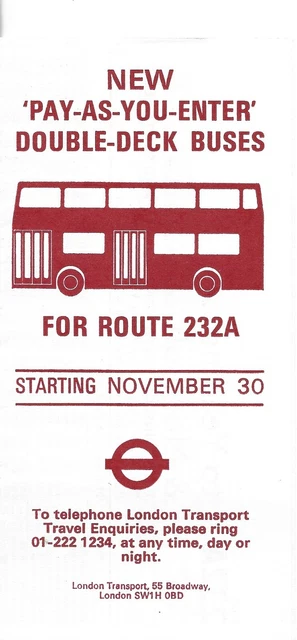 LONDON TRANSPORT NEW Pay-As-You-Enter Double-Deck Buses For Route 232A ...