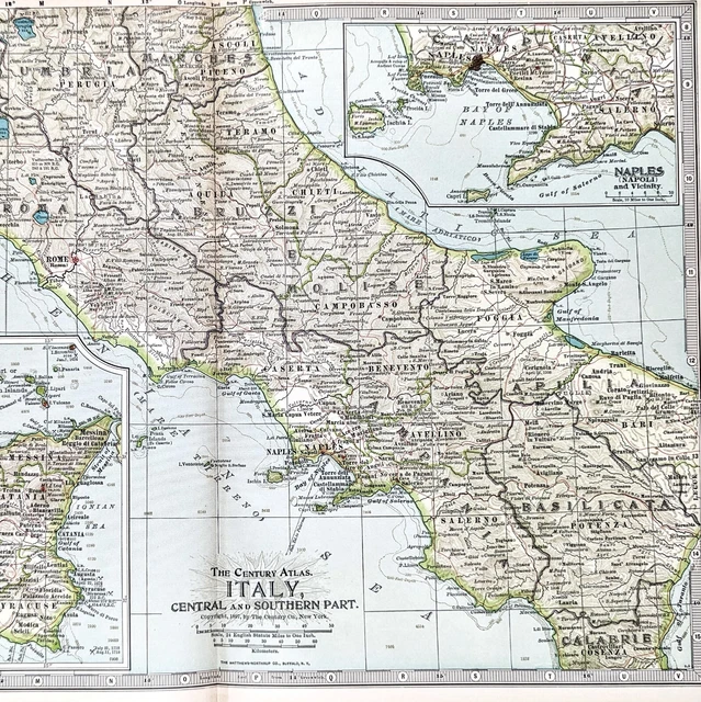 1899 CENTRAL ITALY Map ORIGINAL Foggia Tuscany Sicily Rome Naples ...