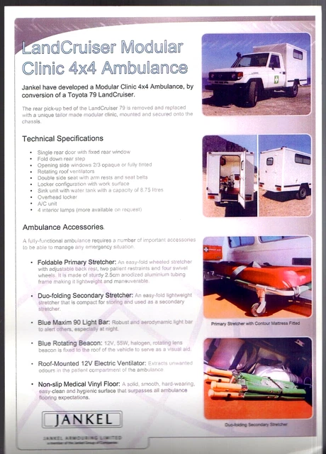 JANKEL TOYOTA LAND Cruiser Modular 4x4 Ambulance UK Market Single Sheet ...