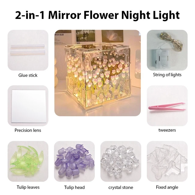 DIY TULIP LAMP 2-in-1 Mirror Flower Night Light Unfinished Handmade ...