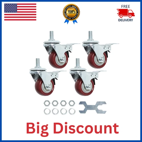 SWIVEL CASTER WHEELS 2 Inch Heavy Duty Threaded Stem Casters 1/2"-13x1 ...