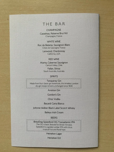 BA BRITISH AIRWAYS Club Europe Menu - 2023 - Breakfast Menu £1.99 ...