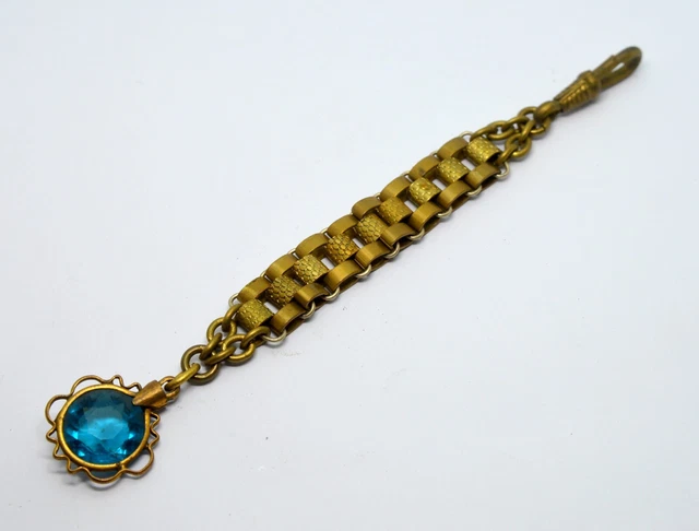 ANTIQUE VICTORIAN OLD Pocket Watch Fob Chain With Blue Glass Crystal £3 ...