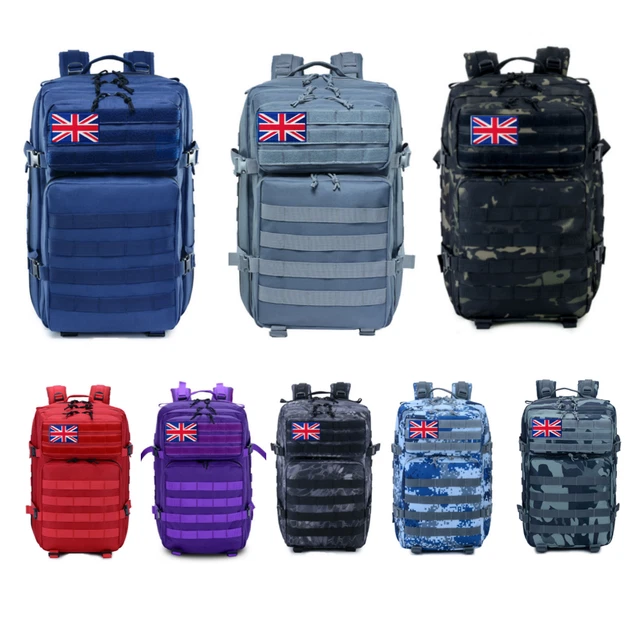 50L 8 COLOUR Assault Rucksack Large Capacity Men Army Military Tactical ...