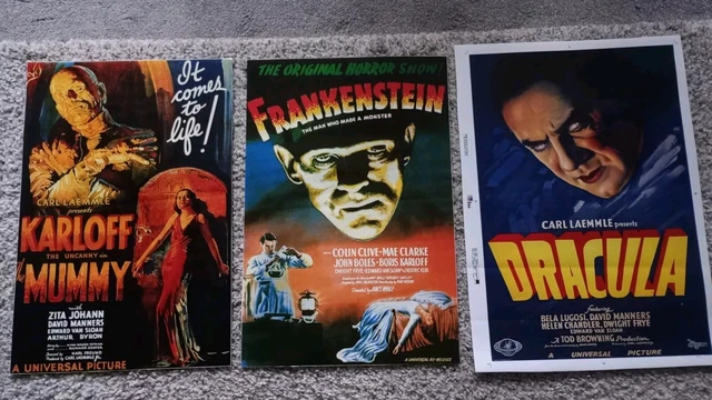 THREE CLASSIC HORROR Reproduction Posters - The Mummy, Frankenstein ...