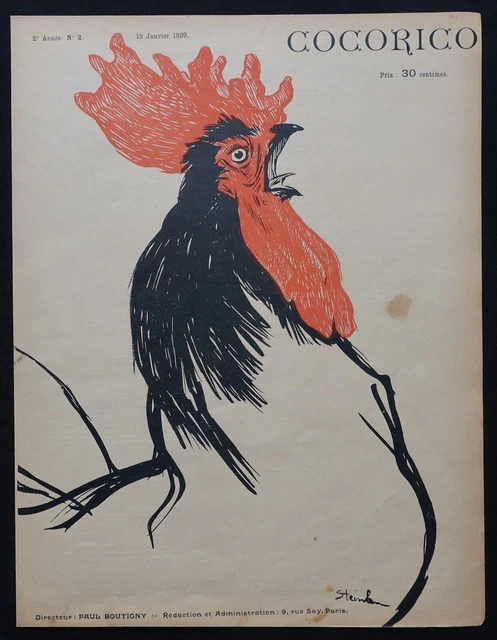 1899 COCORICO #2 couverture originale STEILEN coq Art Nouveau ...