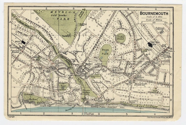 1924 ORIGINAL VINTAGE City Map Of Bournemouth / England £20.62 ...