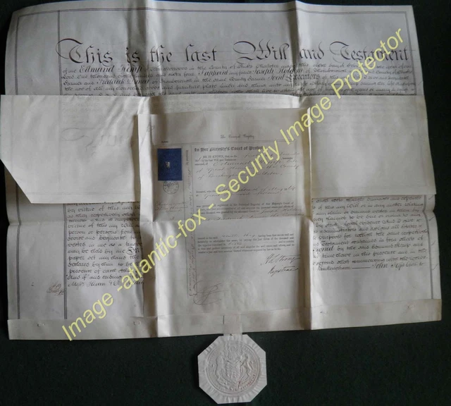 1864 ORIGINAL PROBATE Vellum Will of Edmund Kemp, Maltster, Great ...