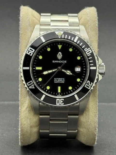 SANDOZ SWISS MADE 25Jewel Automatic ETA Dive Watch Men's Black Sapphire ...