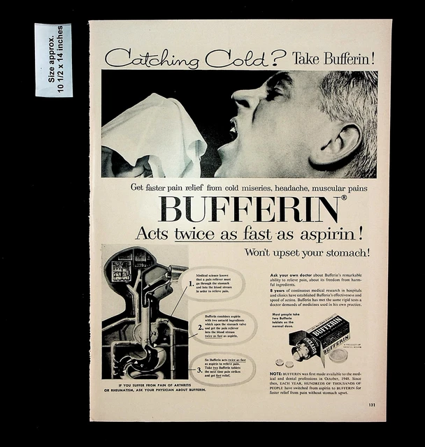 1955 BUFFERIN ANTACID Analgesic Aspirin Stomach Upset Vintage Print Ad ...