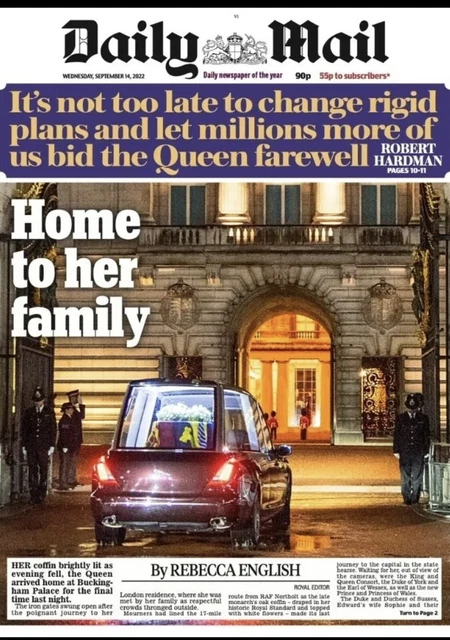 DEATH QUEEN ELIZABETH II Home Daily Mail UK 14 September 14th Newspaper ...