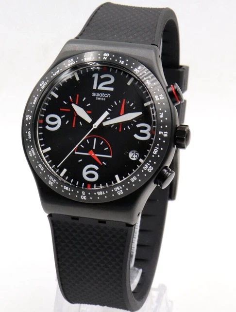 NUOVO OROLOGIO SVIZZERO Swatch Irony Chrono NERO È POSTERIORE Silicone ...
