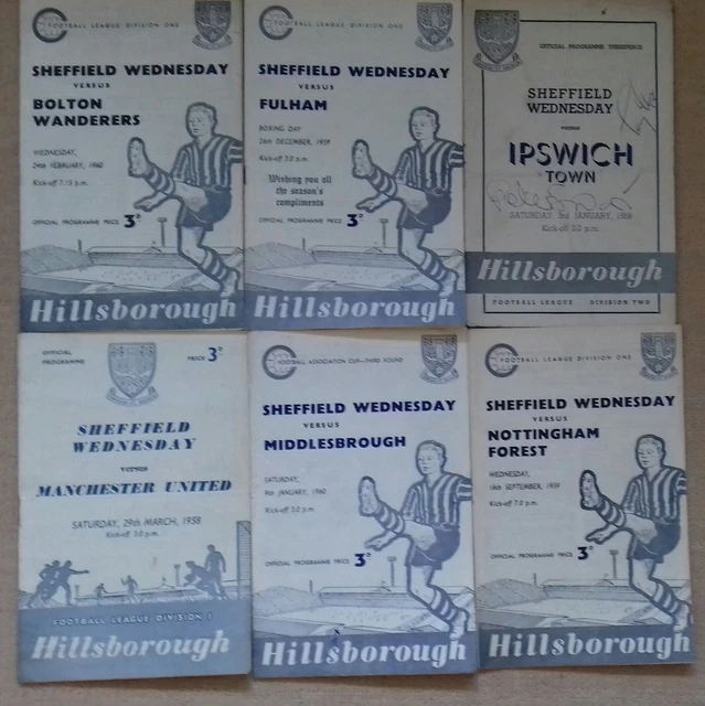 6 DIFFERENT SHEFFIELD WEDNESDAY Late 50s HOME Programmes £5.45 ...