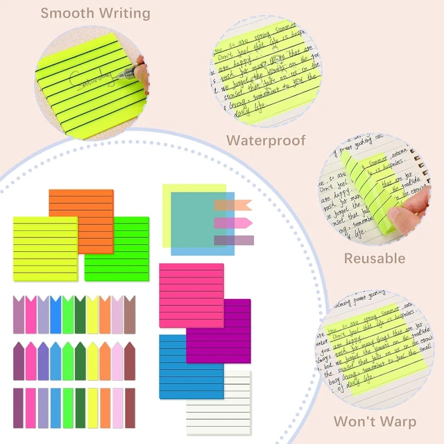TRANSPARENT STICKY NOTES Lined, 350 Sheets 3X3 Inch with Lines and 3 ...