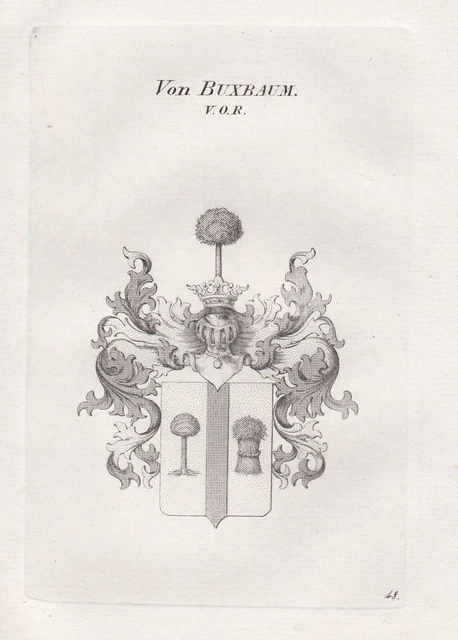 1830 BUXBAUM ARMOIRIES Coat Of Arms Gravure sur Cuivre Héraldique ...