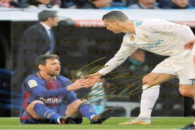 LIONEL MESSI CRISTIANO Ronaldo Helping Hand 6x4 Signed Beautiful Photo ...