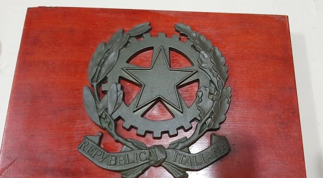 STEMMA REPUBBLICA ITALIANA Su Legno-Vintage-Crest-Fermacarte-Italia ...