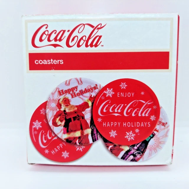 COCA COLA CHRISTMAS Happy Holidays Coasters 4" 4 Count Coke Santa 2013 ...