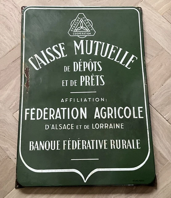 ANCIENNE GRANDE PLAQUE Émaillée Alsace Lorraine Crédit Mutuel Agricole Hœnheim EUR 70,00 ...