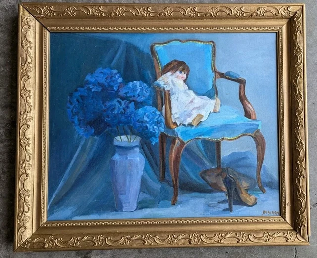 TABLEAU HUILE SUR toile Simon Nature morte La poupée sur le fauteuil ...