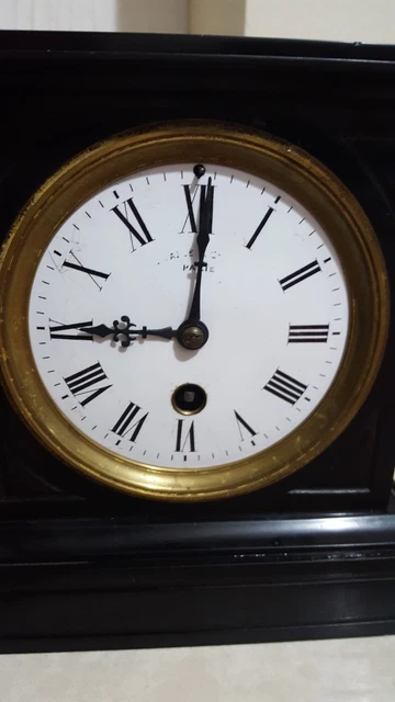 ANTIQUE FRENCH BLACK SLATE & MARBLE MANTLE CLOCK Richard & Co Movement ...